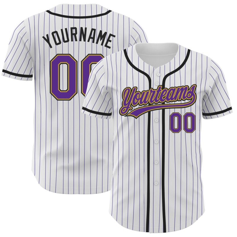 Custom White Purple Pinstripe Purple Old Gold-Black Authentic Baseball ...